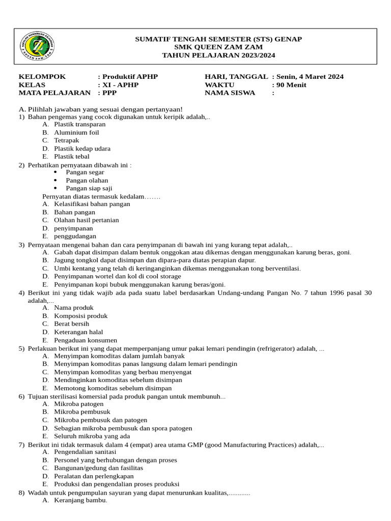 Soal Sts PPP Aphp Xi Genap 2024 | PDF