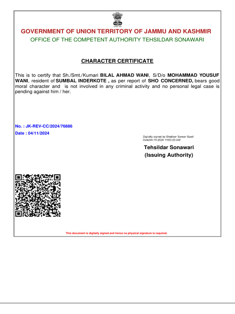 Character Certificate Upload | PDF