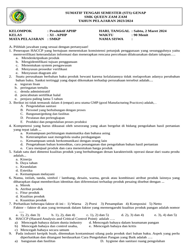 Soal Sts SMKP Aphp Xi Genap 2024 | PDF
