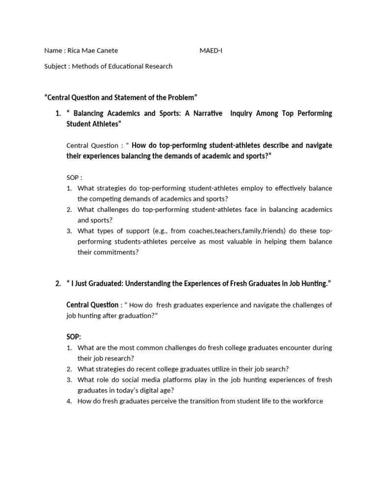 Central Question and SOP Activity | PDF