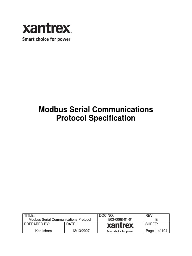 Xantrex - Modbus Serial Communications Protocol Specification | PDF ...