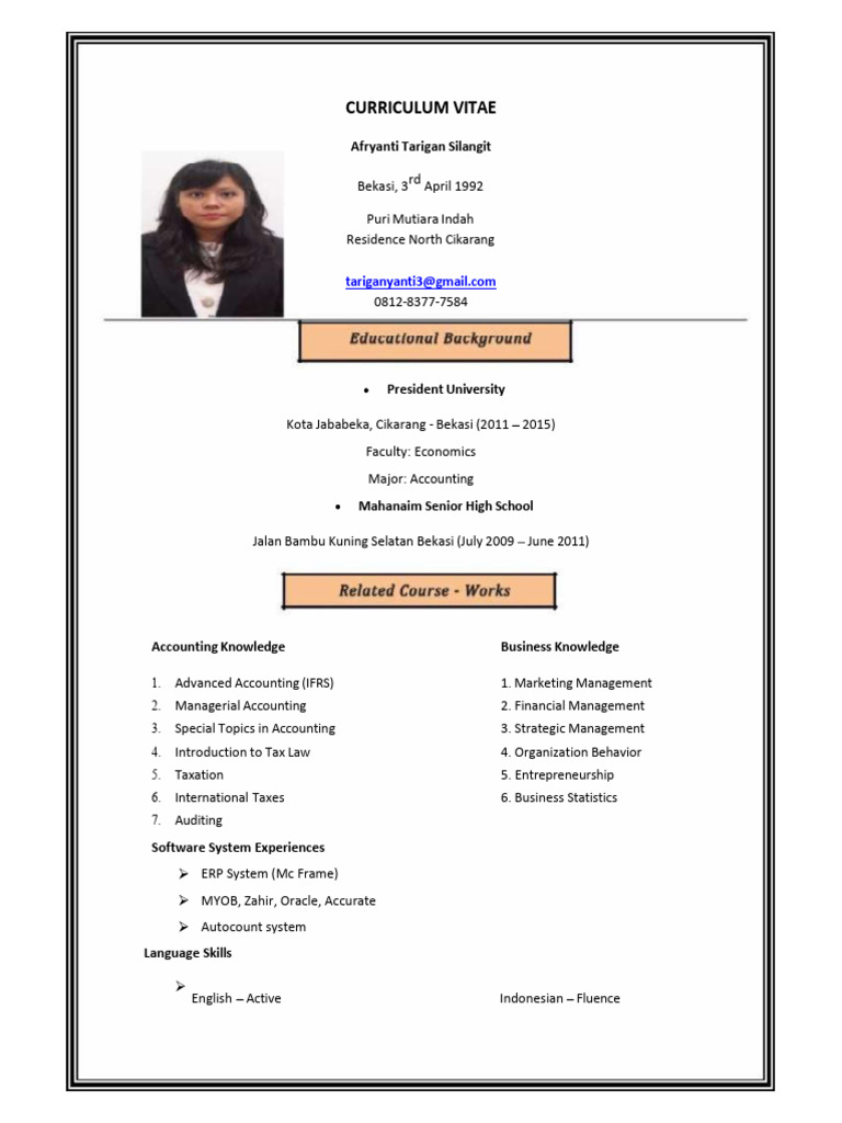 Curriculum Vitae - Afryanti Tarigan | PDF | Accounting | Value Added Tax