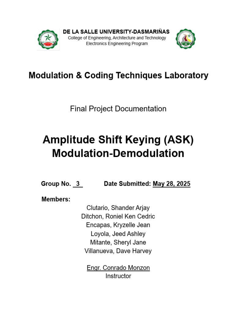 Group 3 Final Project Ask Modulation Clutario Ditchon Encapas Loyola Mitante Villanueva | PDF ...