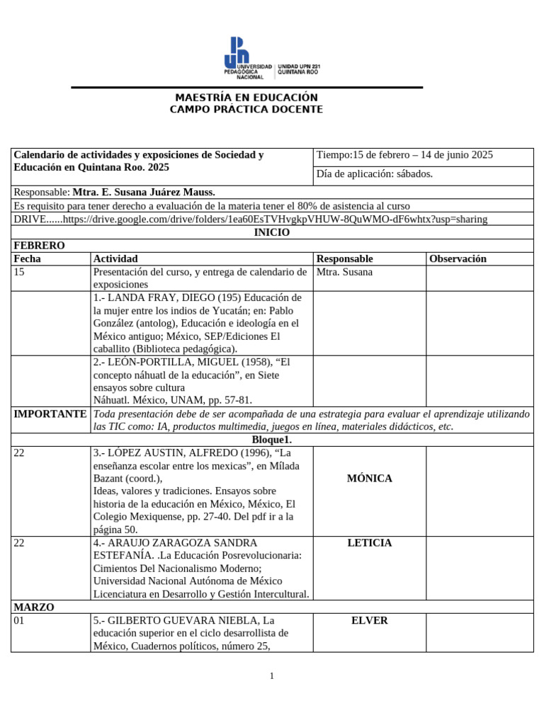 Calendario de Actividades y Exposiciones - 2025 Soc y Educ en Q.roo ...