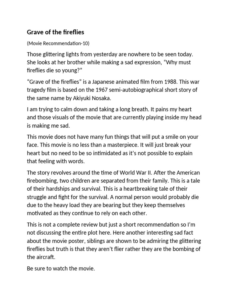 Grave of The Fireflies | PDF