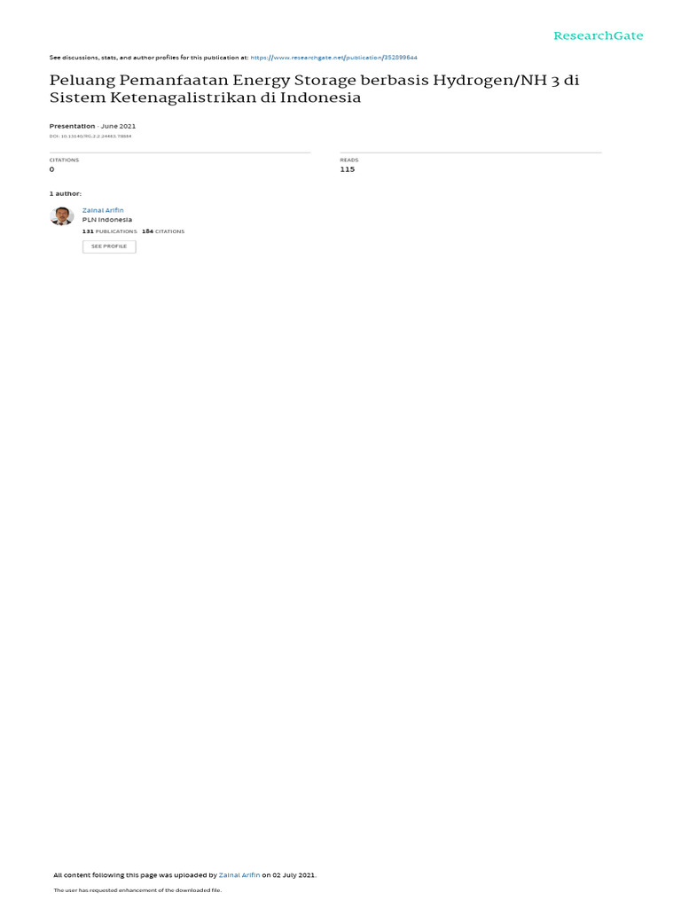 Peluang Pemanfaatan Energy Storage Berbasis Hydrogen NH3 Di Sistem Ketenagalistrikandi Indonesia ...