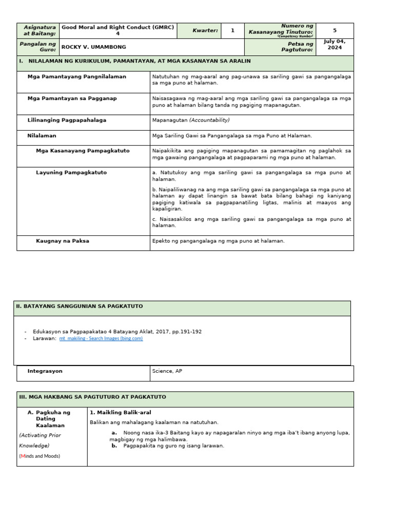Lesson Exemplar Template MATATAG | PDF