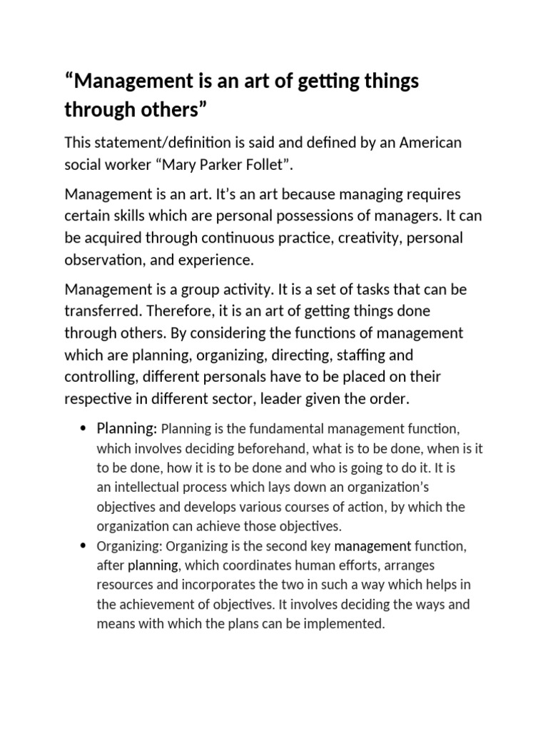 Management Is An Art of Getting Things Through Others | PDF ...