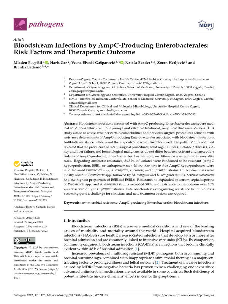 Bloodstream Infections by AmpC-Producing Enterobacterales Risk Factors ...