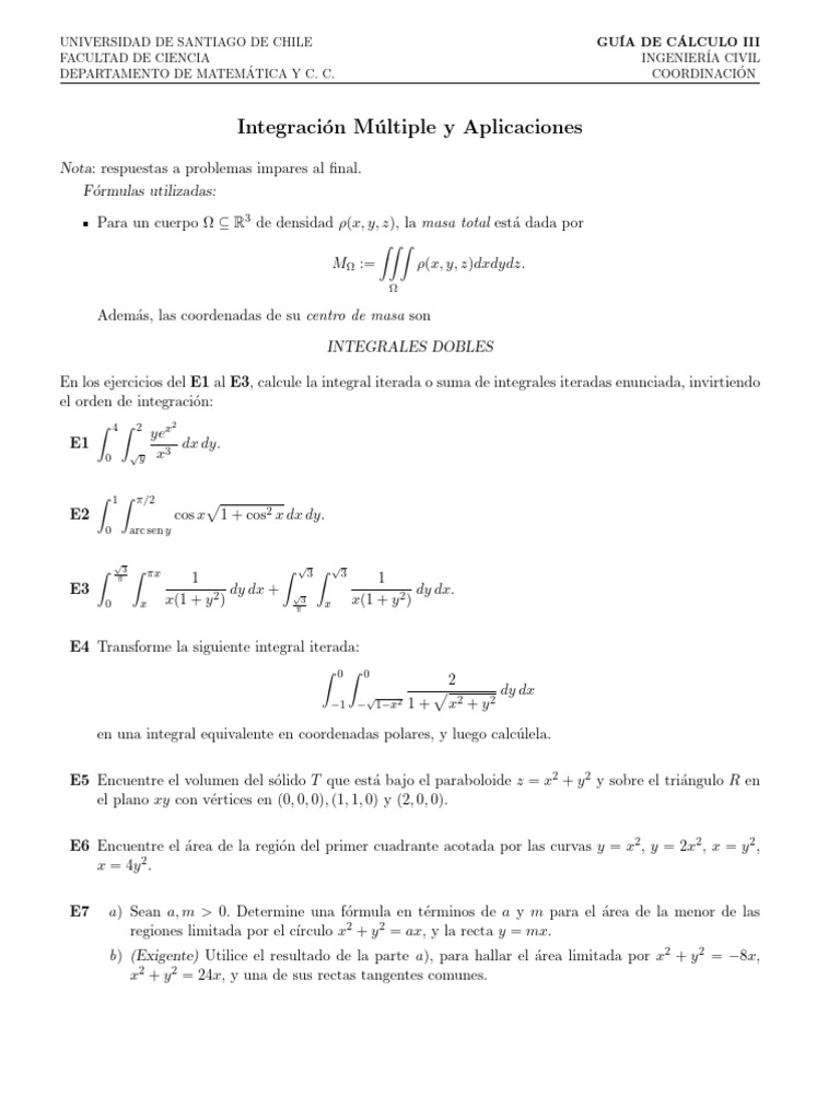 Guía de Cálculo III: Integrales y Aplicaciones | PDF | Integral | Esfera