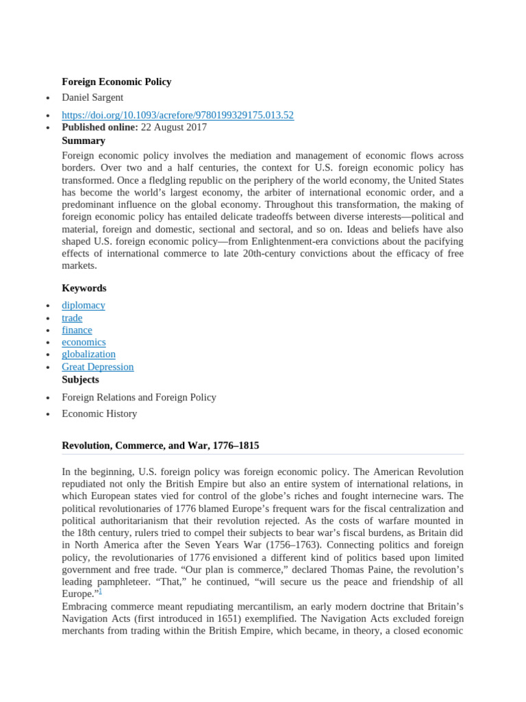 U.S. Foreign Economic Policy Overview | PDF | Tariff | Protectionism