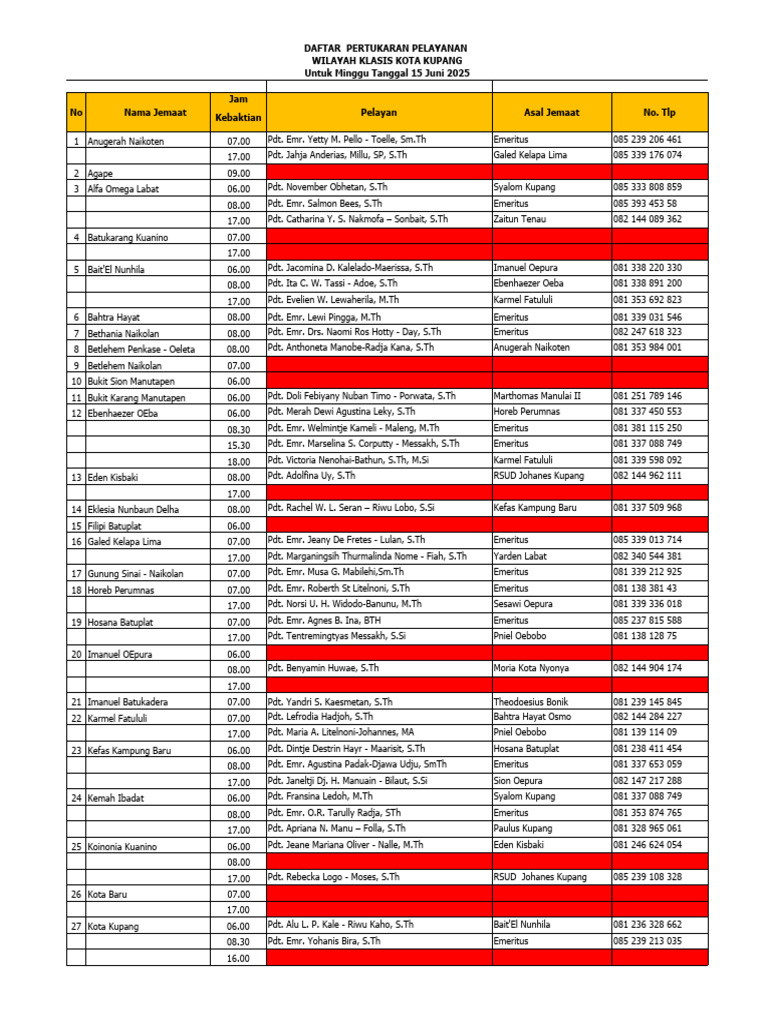 15 Juni 2025 (Jadwal Pertukaran Pelayan k3) | PDF