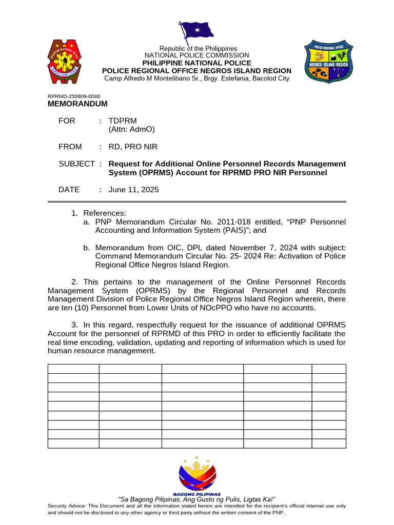 Request for Additional Oprms Account Ppo Level | PDF | Law Enforcement ...