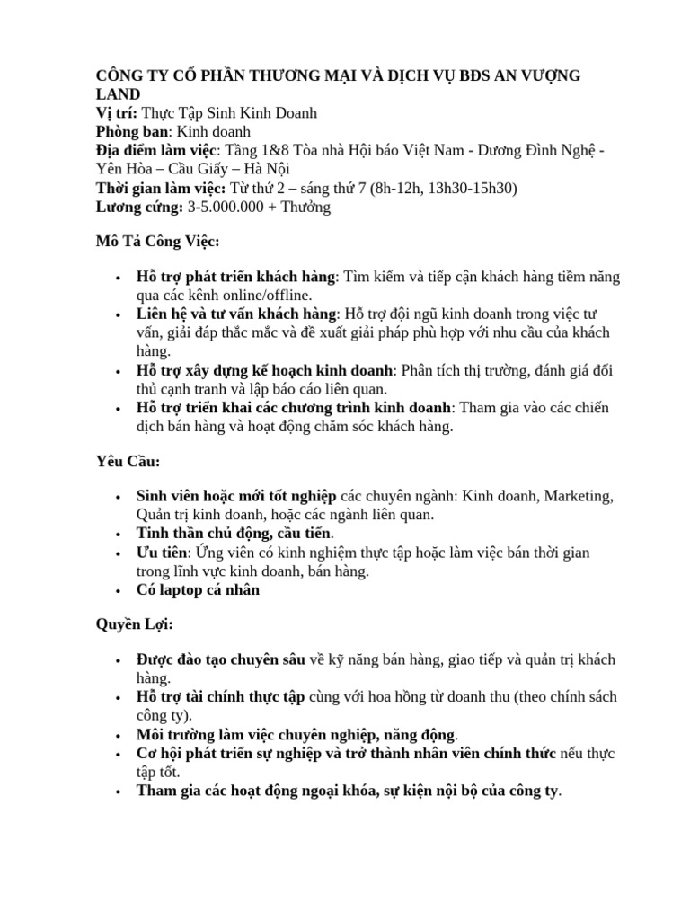 JD Thực Tập Sinh Kinh Doanh | PDF