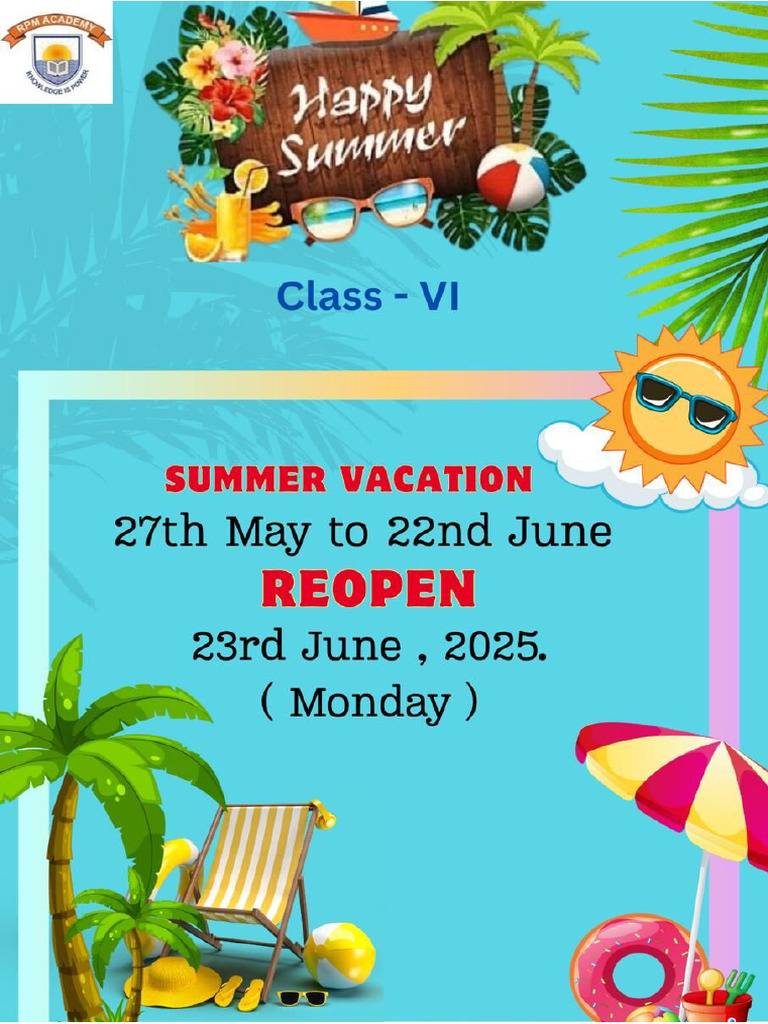 Class 6th Summer Vacation Holiday Homework | PDF