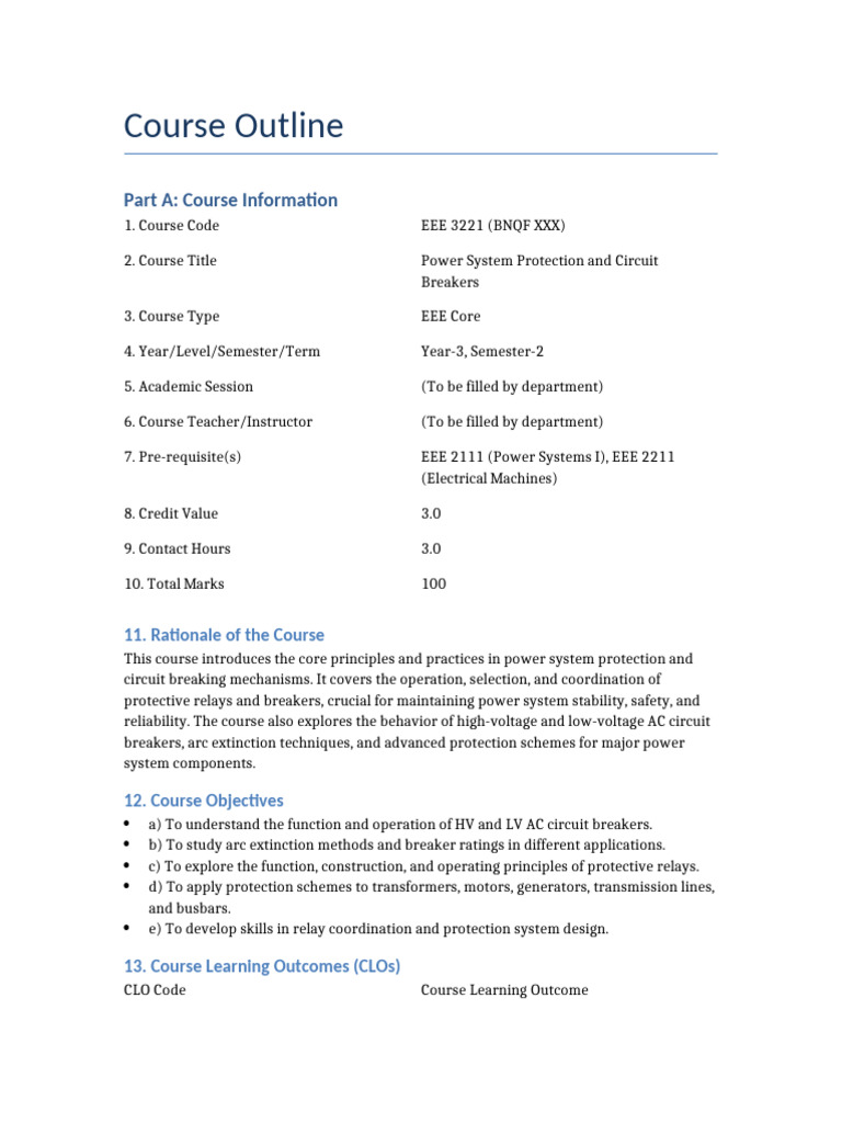 Power System Protection Course Outline | PDF | Relay | Electrical ...