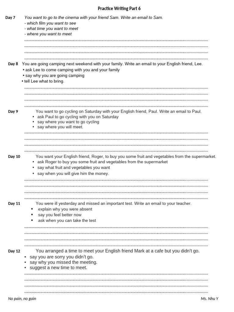 Practice Writing Part 6-7 (D14) | PDF