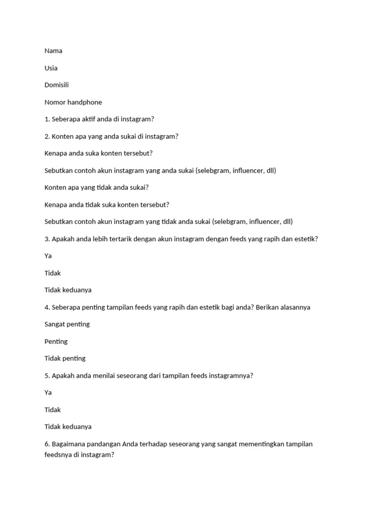 Kuesioner Insta | PDF