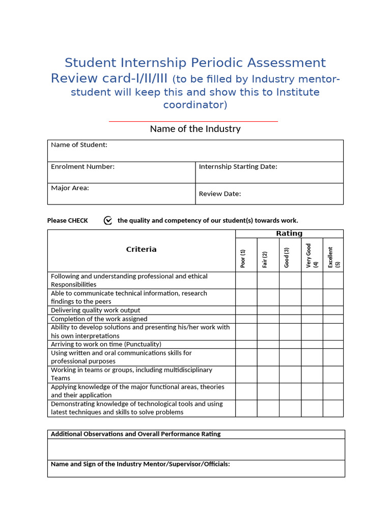 Industry Feedback Periodic Assesment Cards | PDF | Evaluation ...