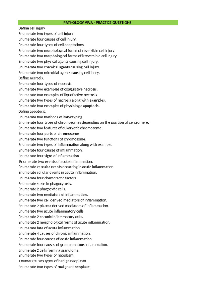 Pathology Viva Practice Question Bank | PDF | Inflammation | Neoplasms