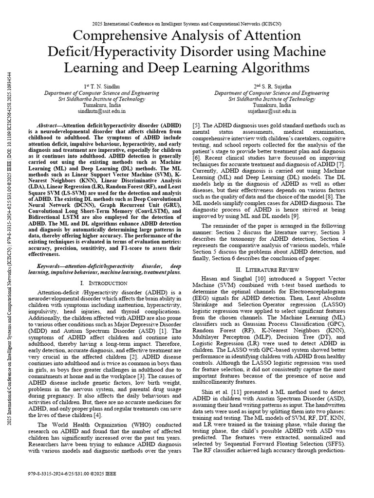 Comprehensive Analysis of Attention Deficit Hyperactivity Disorder Using Machine Learning and ...