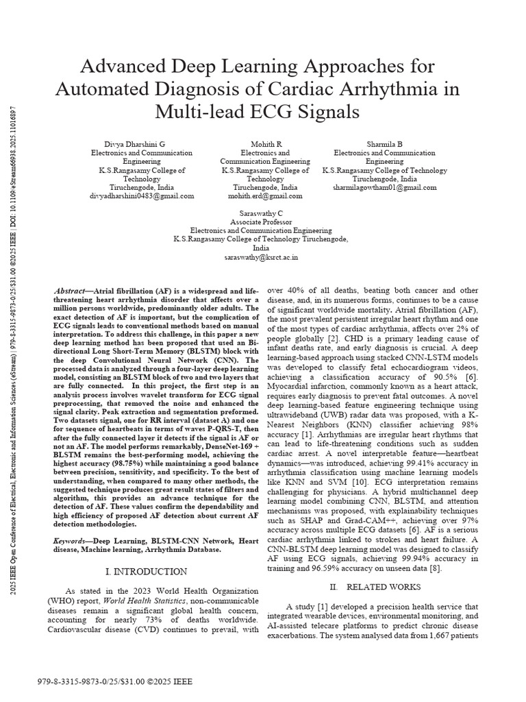 Advanced Deep Learning Approaches For Automated Diagnosis of Cardiac Arrhythmia in Multi-Lead ...