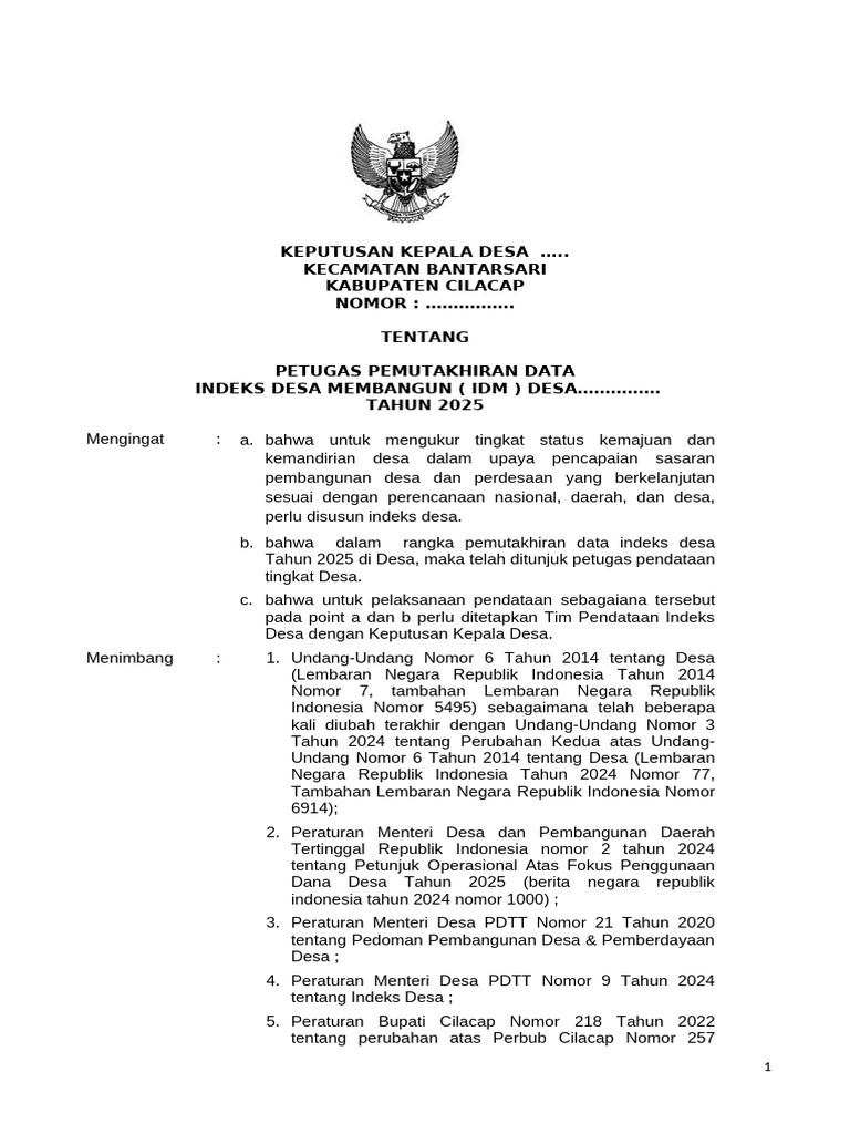Contoh SK Kepala Desa Indeks Desa Membangun IDM 2025 | PDF