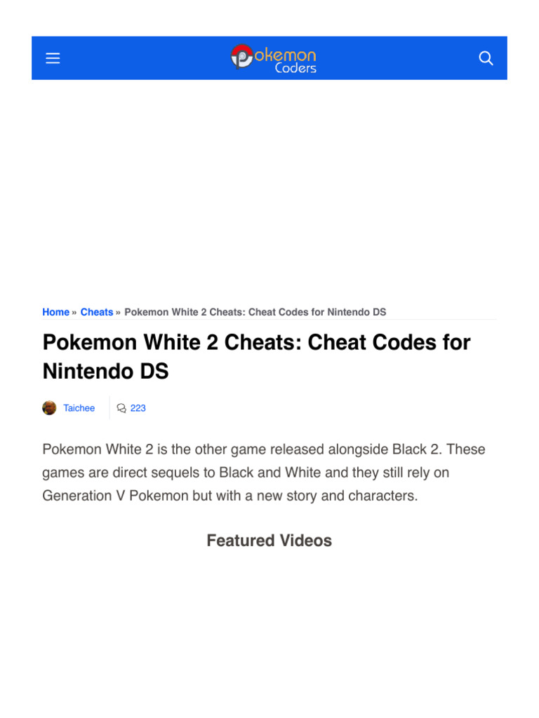 Pokemon White 2 Cheat Codes Guide | PDF | Pokémon | Cheating In Video Games