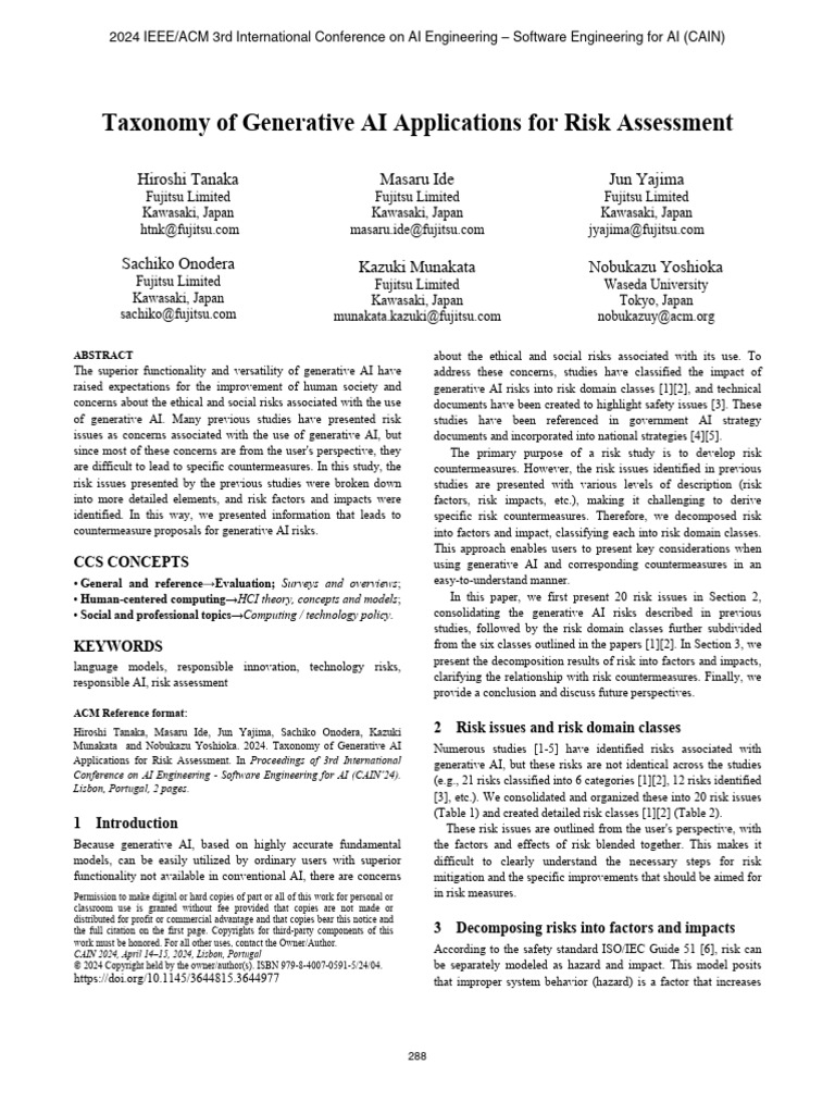 Taxonomy of Generative AI Applications for Risk Assessment | PDF | Risk | Artificial Intelligence