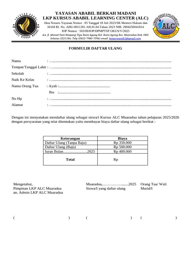 Formulir Daftar Ulang | PDF