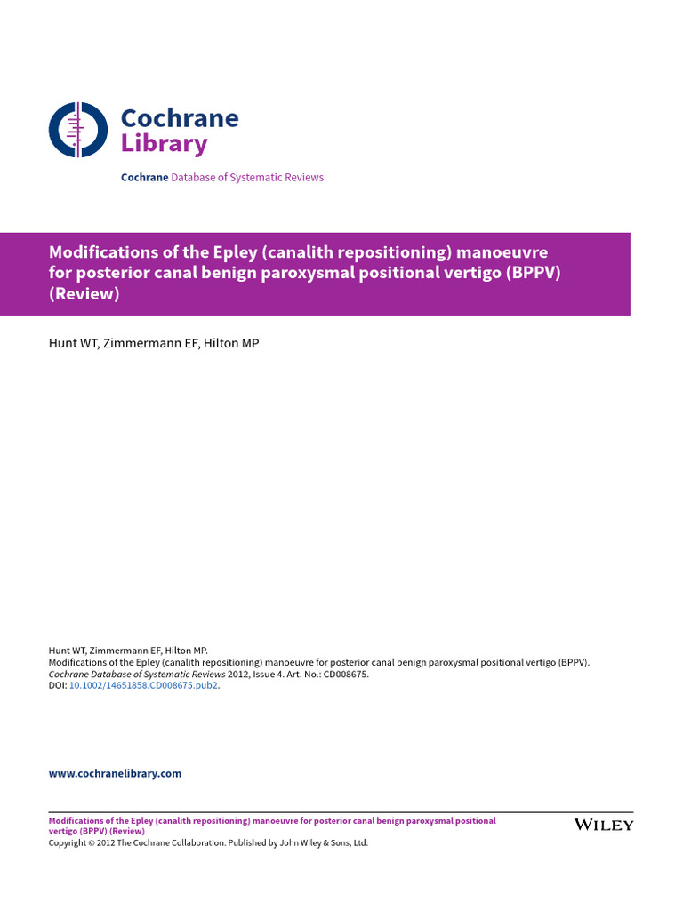 Modifications of the Epley (Canalith Repositioning) Manoeuvre | PDF ...