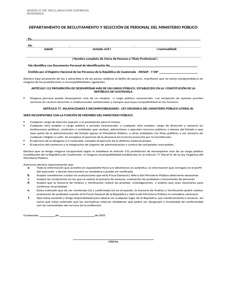 Modelo de Declaraci - N Expresa | PDF | Gobierno