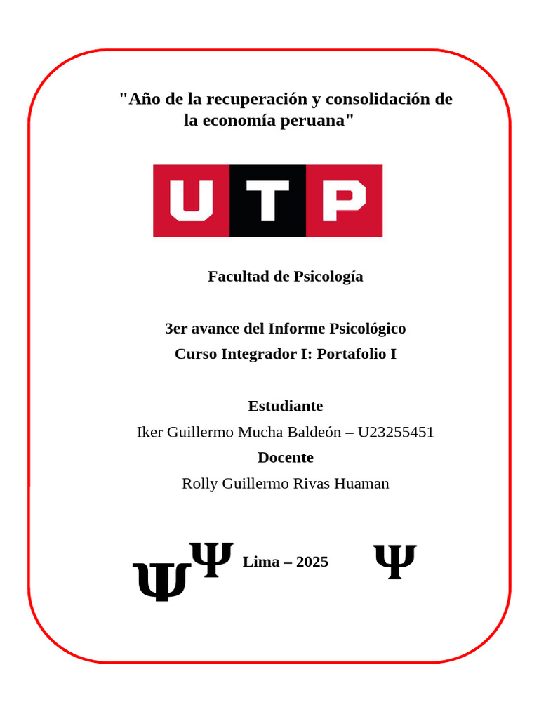 Informe Psicologico - Avance 3 - Impre | PDF | Depresión (estado de ánimo) | Las emociones