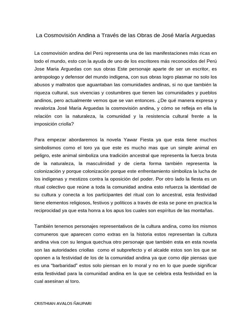 La Cosmovisión Andina A Través de Las Obras de Jos | PDF