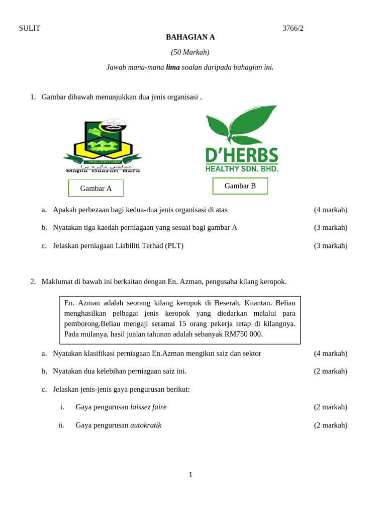 Peperiksaan Percubaan Perniagaan K2 | PDF