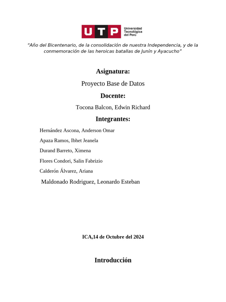 Proyecto Base de Datos | PDF | Sustentabilidad | Responsabilidad social corporativa