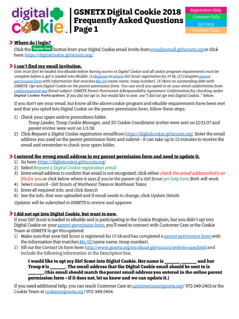 Digital Cookie FAQs 2018 | PDF