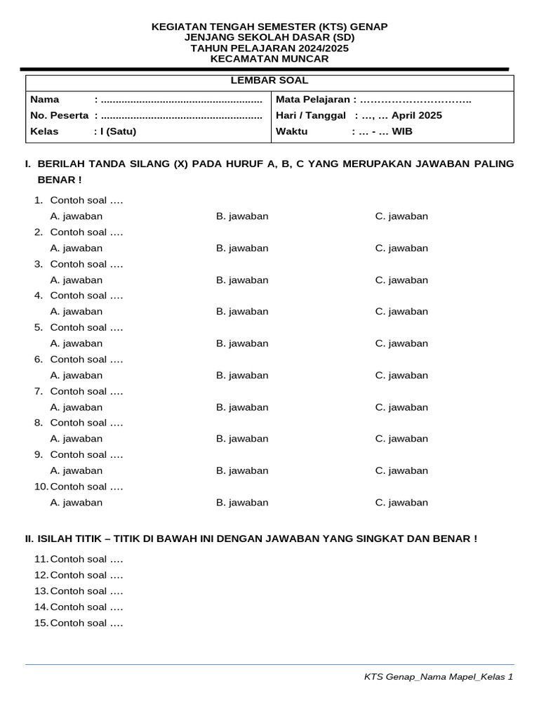 Contoh Format Soal KLS 1-2 | PDF