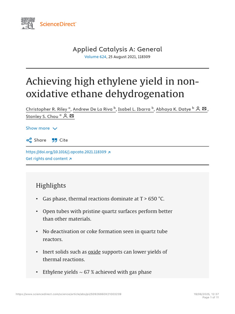 Achieving High Ethylene Yield in Non Oxidative Ethane Dehydrogenation ...