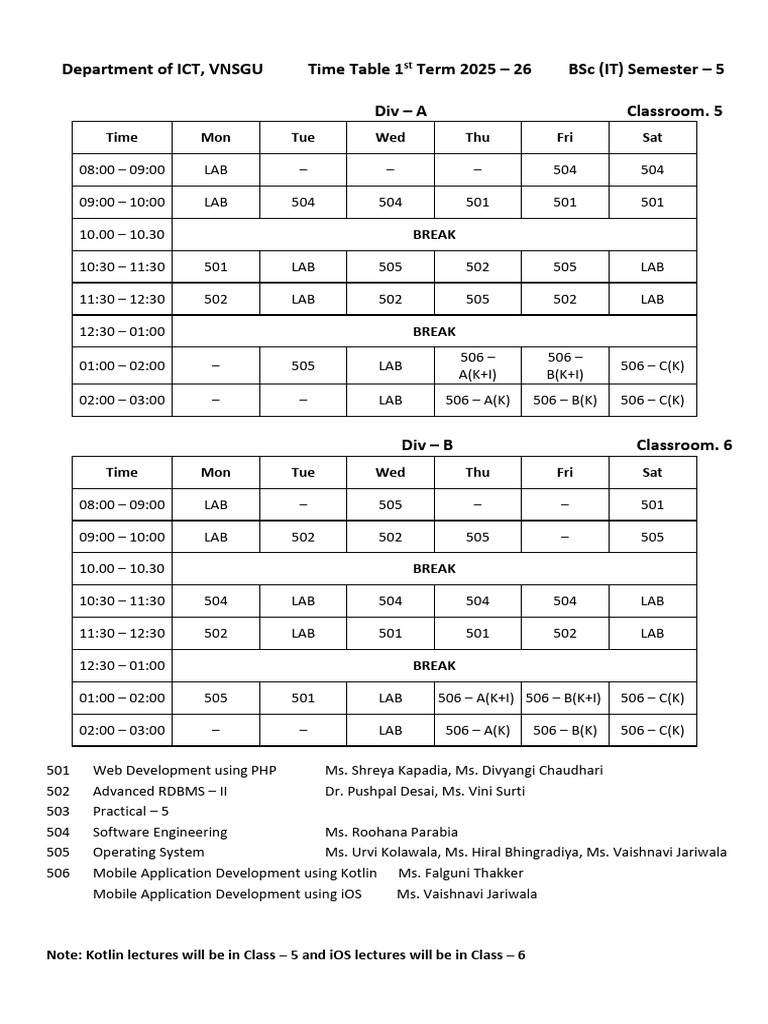 Dept ICT BSC IT Sem 5 Time Table 2025 | PDF | Mobile Software | Smartphone