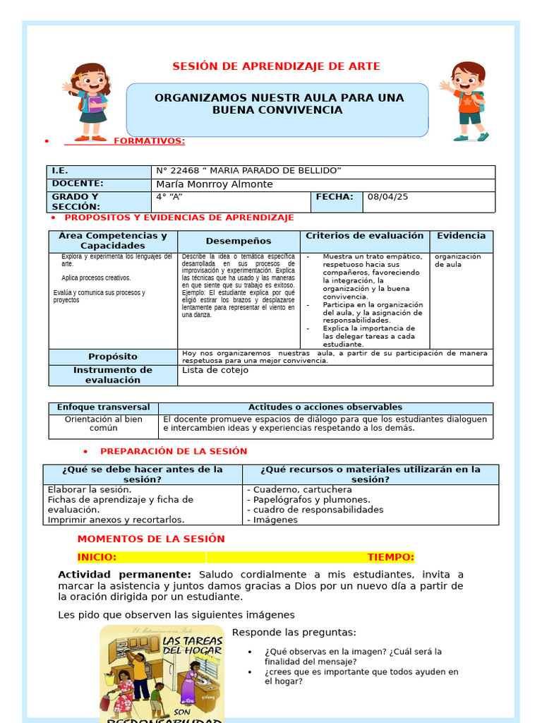 Arte - Organizamos Nuestro Aula para Una Buena Convivencia | PDF ...