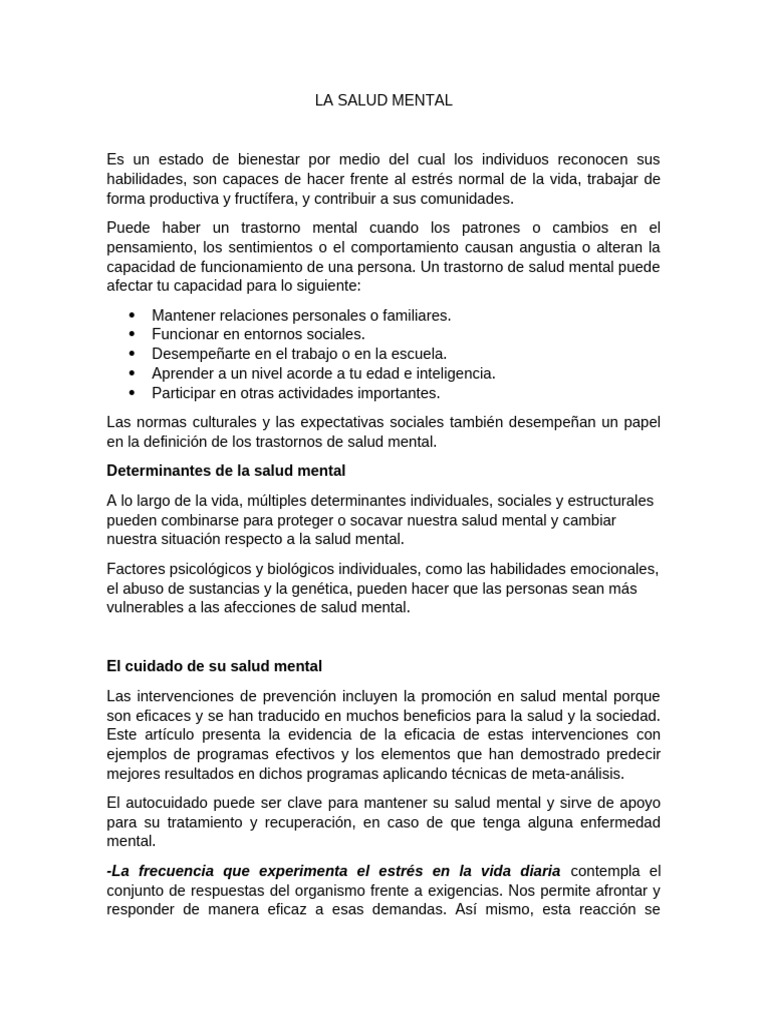 Claves para Mantener la Salud Mental | PDF | Salud mental | Estrés ...