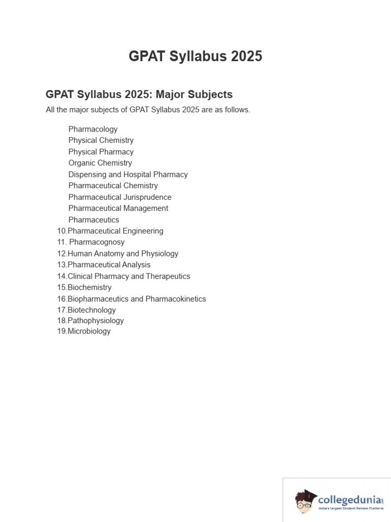 GPAT Syllabus 2025 | PDF | Pharmacology | Pharmacy