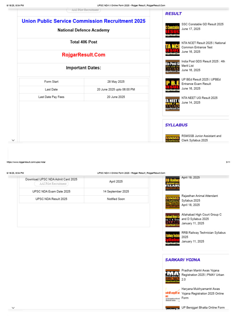 UPSC NDA II Online Form 2025 - Rojgar Result | PDF | Higher Education ...