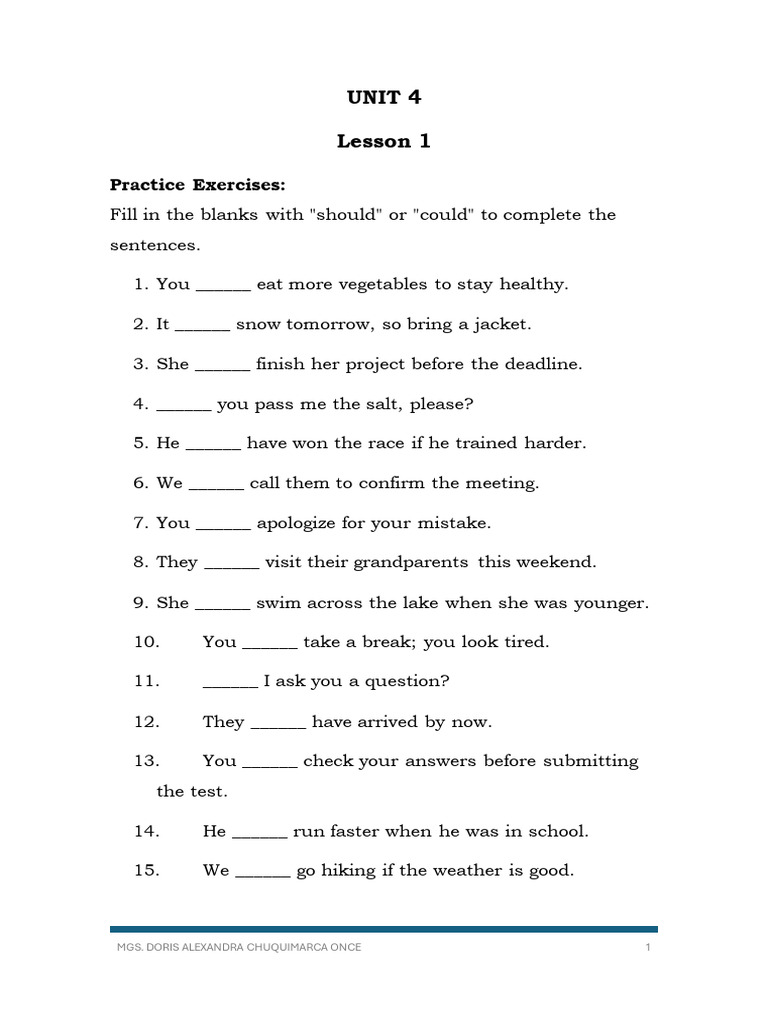 A1+ Unit 4 Lesson 1 Practice | PDF
