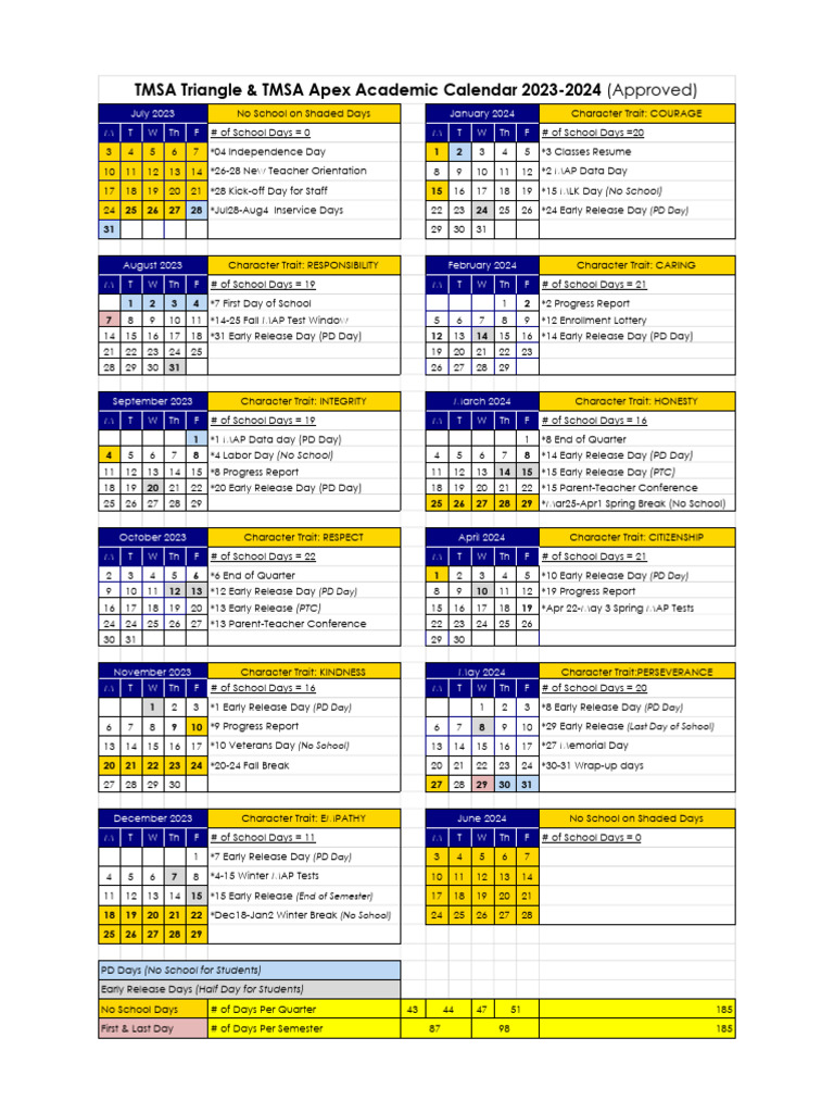 TMSA Apex Academic Calendar 2023-24 | PDF
