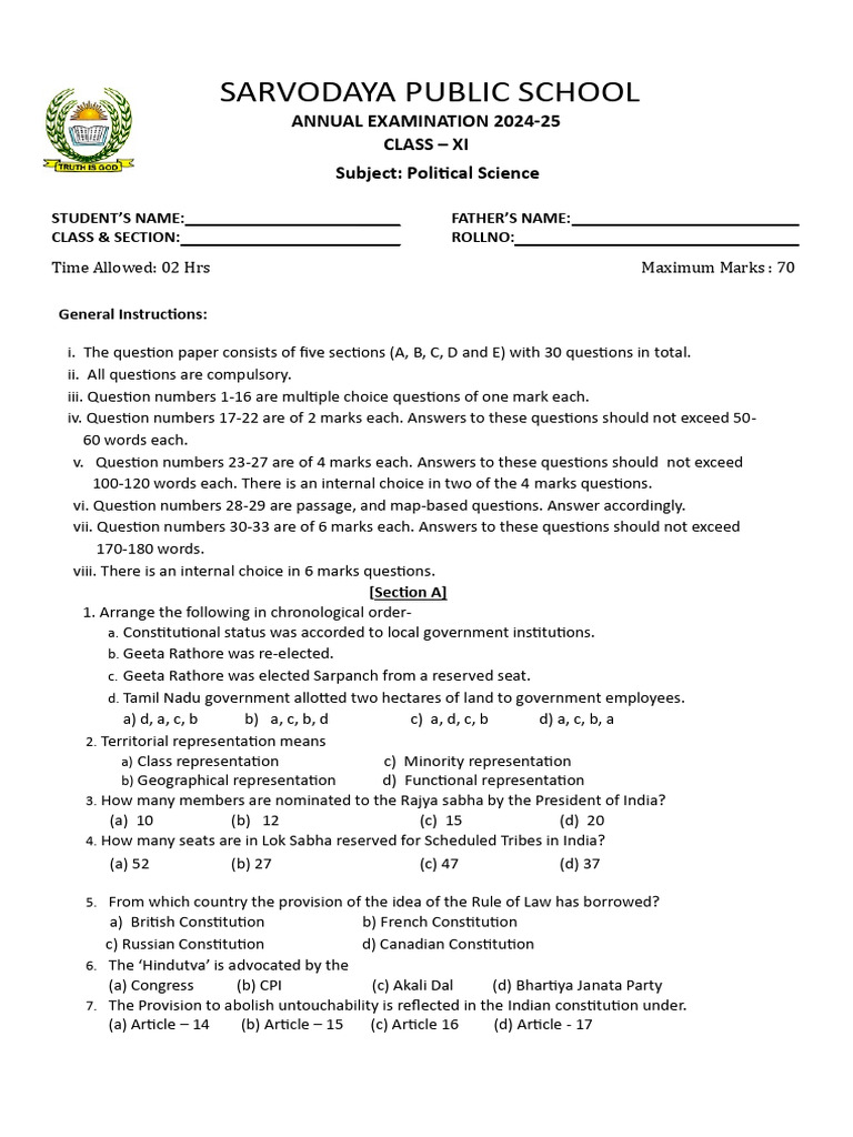 Class 11 Politcal Science | PDF | Indian National Congress | Government