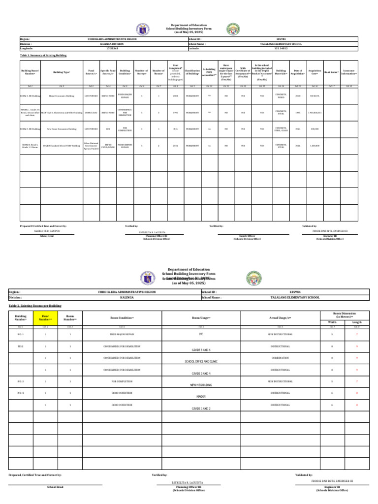 NSBI Data Gathering Forms SY 2024 2025 FINAL | PDF | Building Materials