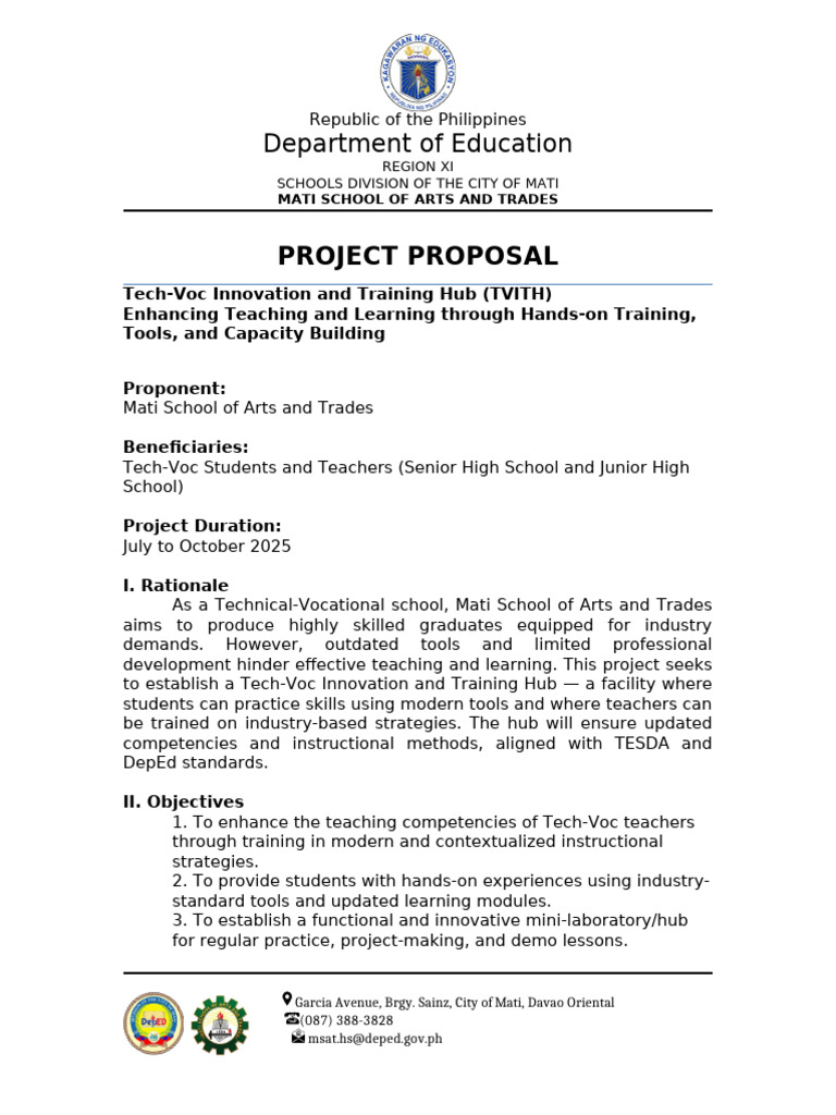 Tech-Voc Innovation Hub Proposal | PDF | Teachers | Learning