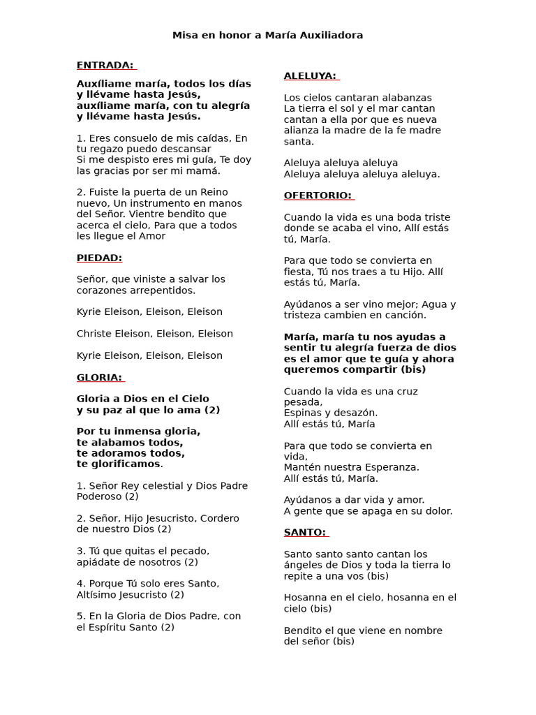 Misa de La Solemnidad de Maria Auxiliadora | PDF | María, madre de ...